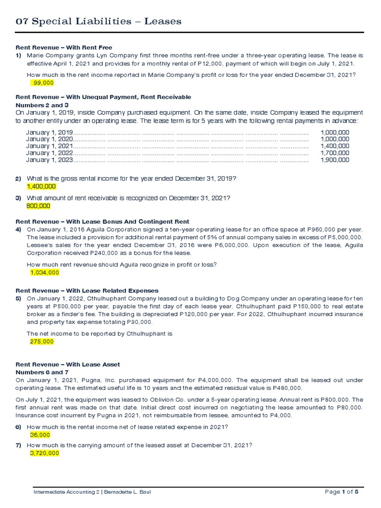 07 Special Liabilities - Leases: Intermediate Accounting 2 - Bernadette ...