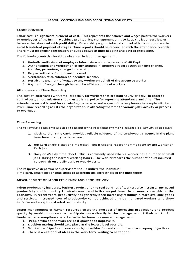Accounting For Labor Costs | PDF | Payroll | Turnover (Employment)