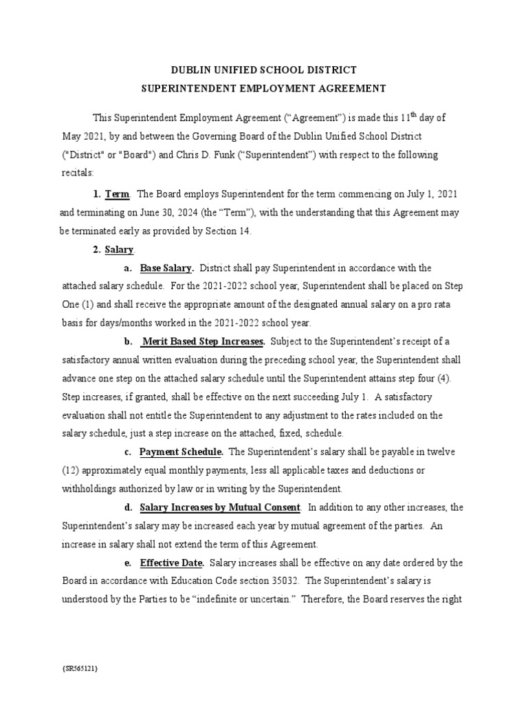 Superintendent Agreement for Chris Funk | PDF | Mediation | Arbitration