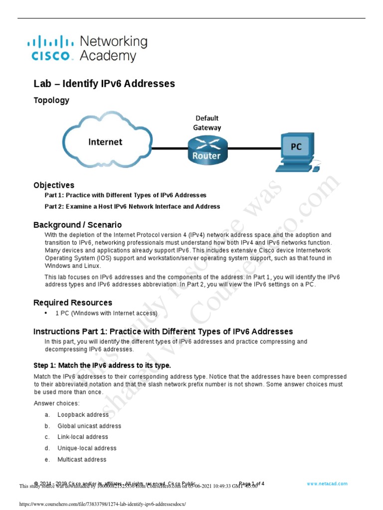 12 7 4 Lab Identify Ipv6 Addresses Pdf Teaching Methods Materials