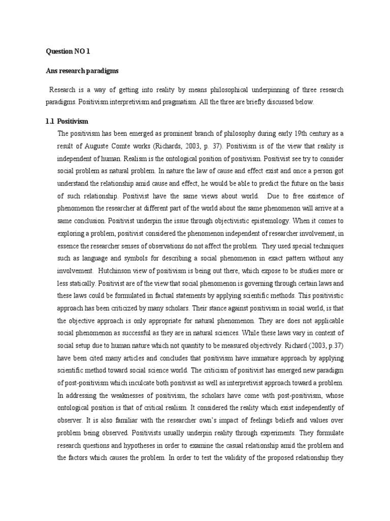 Question NO 1 Ans Research Paradigms | PDF | Positivism | Reality