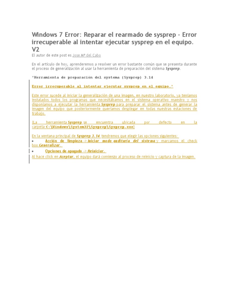 Reparar Error Sysprep en Windows 7 | PDF | Microsoft Windows | Windows 10