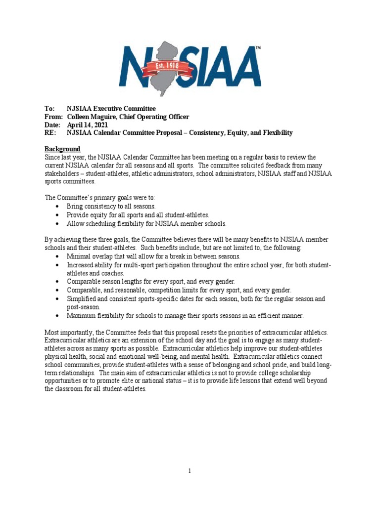 NJSIAA Calendar Committee Proposal | PDF | Sports | Tournament