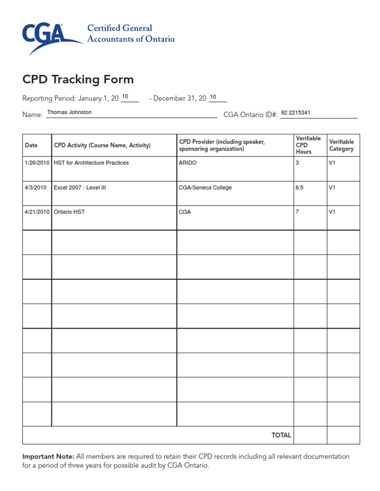 CPD Tracking Form for CGA Members | PDF