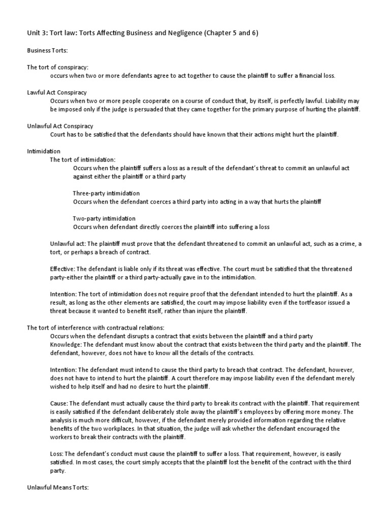 Unit 3: Tort Law: Torts Affecting Business and Negligence (Chapter 5 ...
