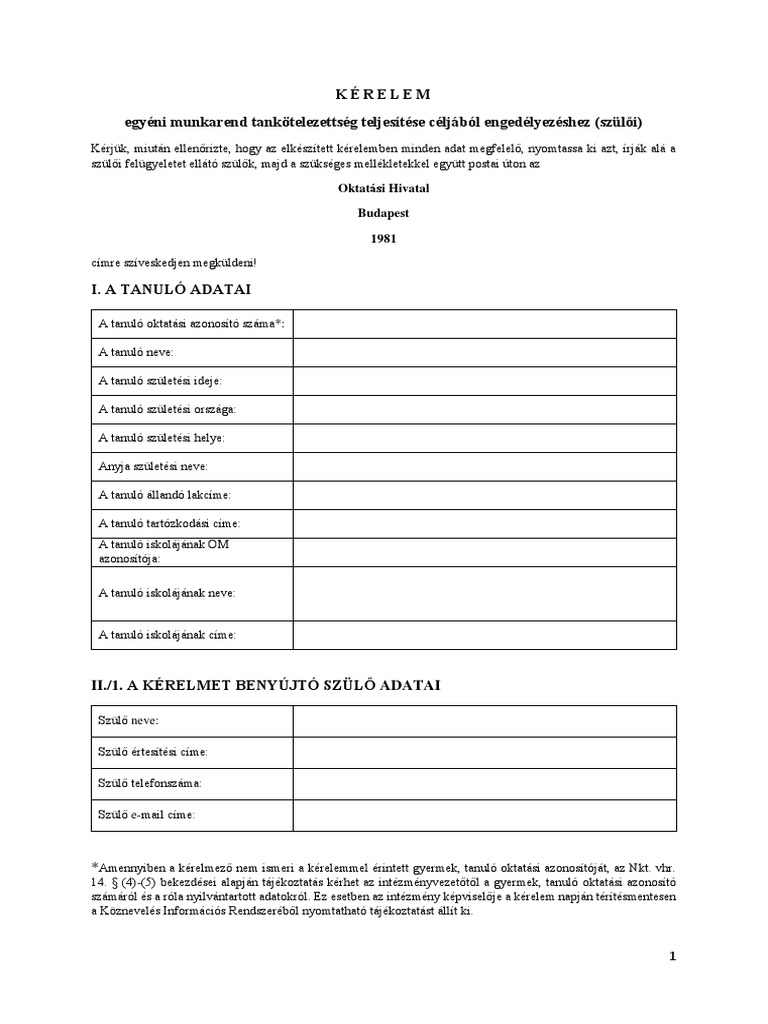 Kerelem Szuloi 2019 2020 Egyeni Munkarend | PDF