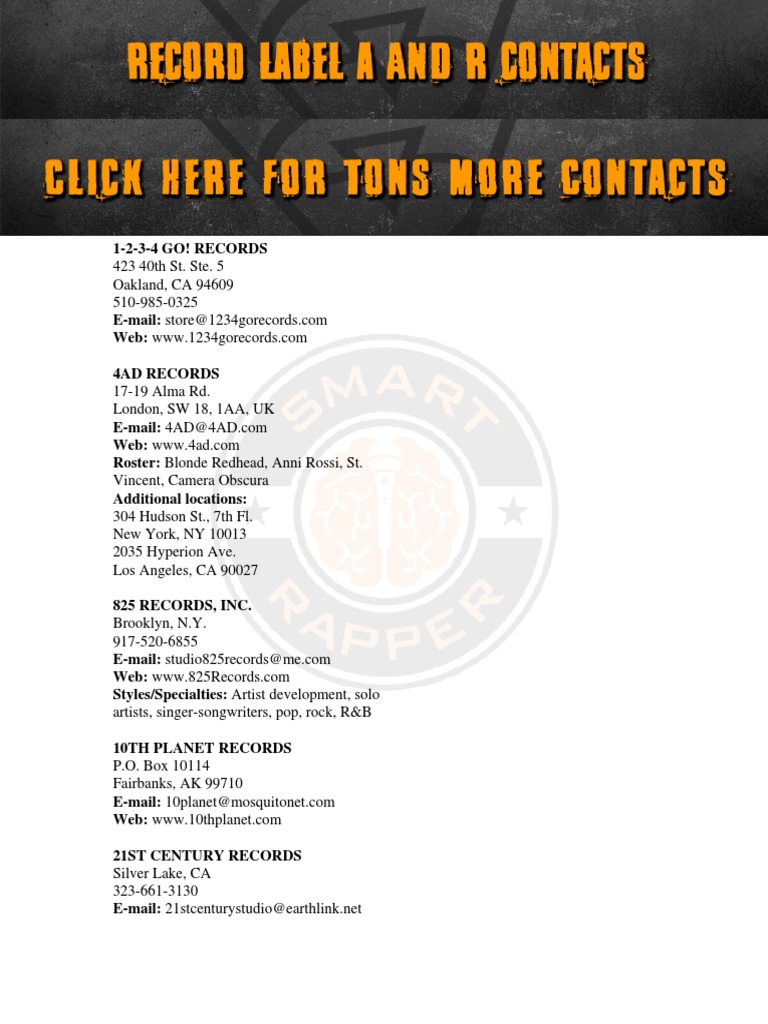 The Complete List of Record Label AR Contacts Smart Rapper LLC ...