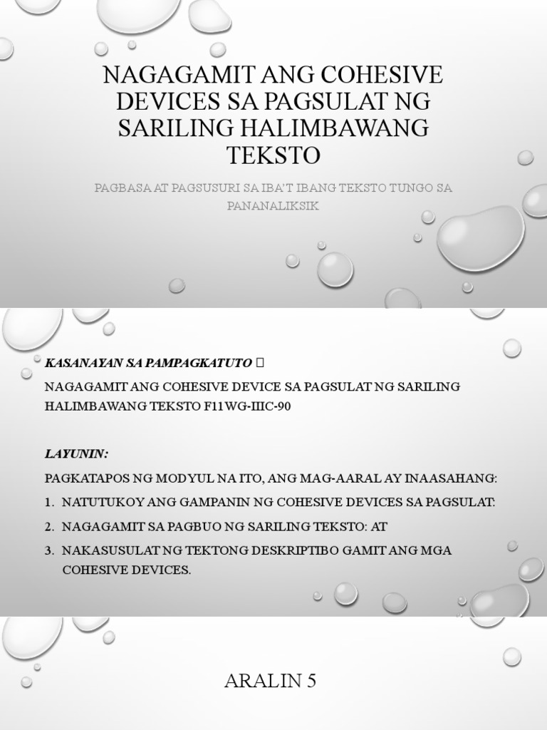 ARALIN 5 - Nagagamit Ang Cohesive Devices Sa Pagsulat NG Sariling | PDF