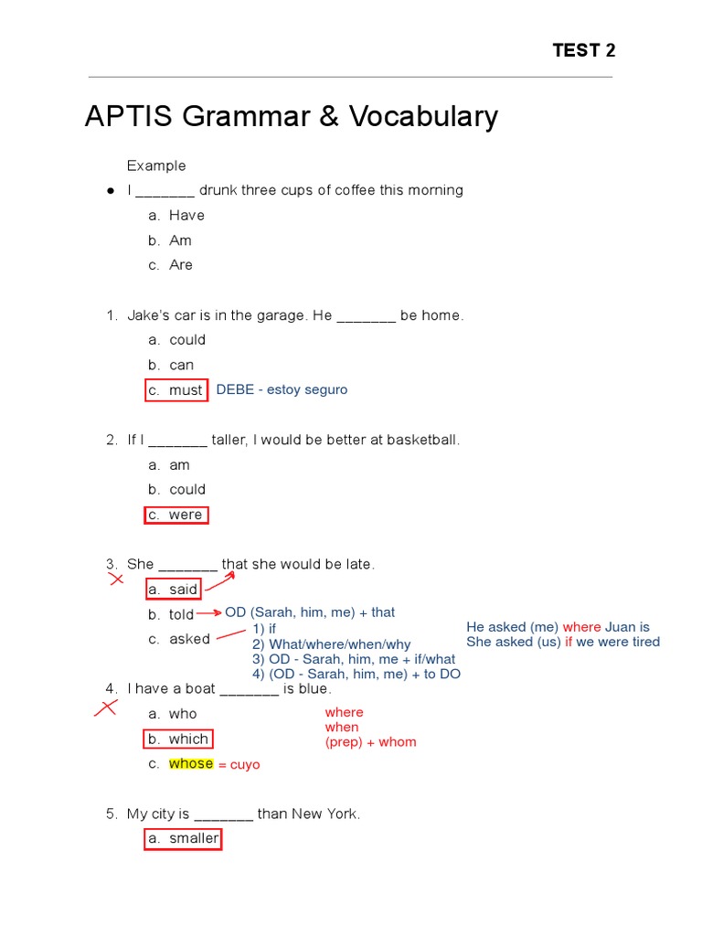 APTIS Grammar & Vocabulary | PDF