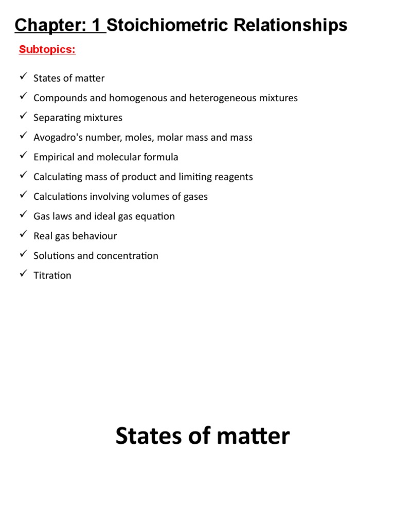 Chapter: 1 Stoichiometric Relationships: Subtopics | PDF | Gases | Mole ...