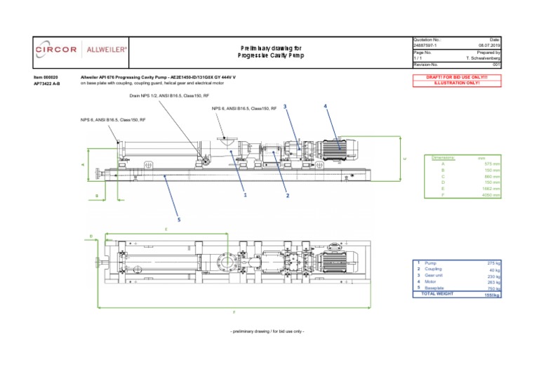 Preliminary Drawing For Progressive Cavity Pump: Draft! For Bid Use ...