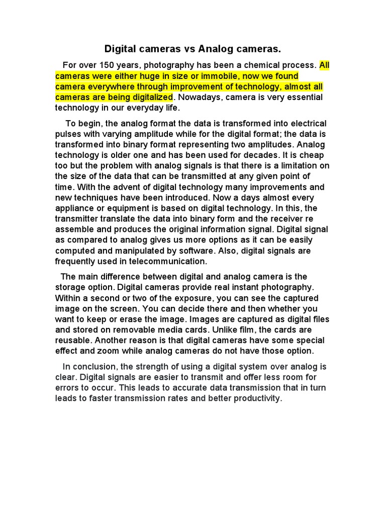 Digital vs Analog Cameras Explained | PDF