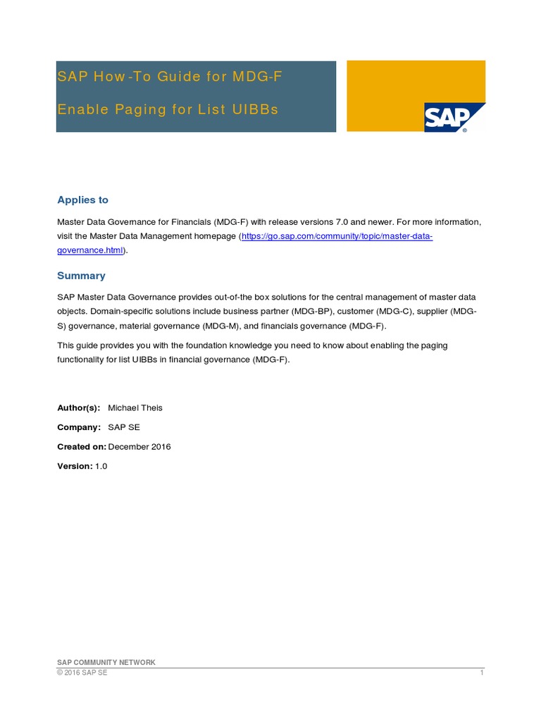 Sap How-To Guide For MDG-F Enable Paging For List Uibbs | Download Free ...