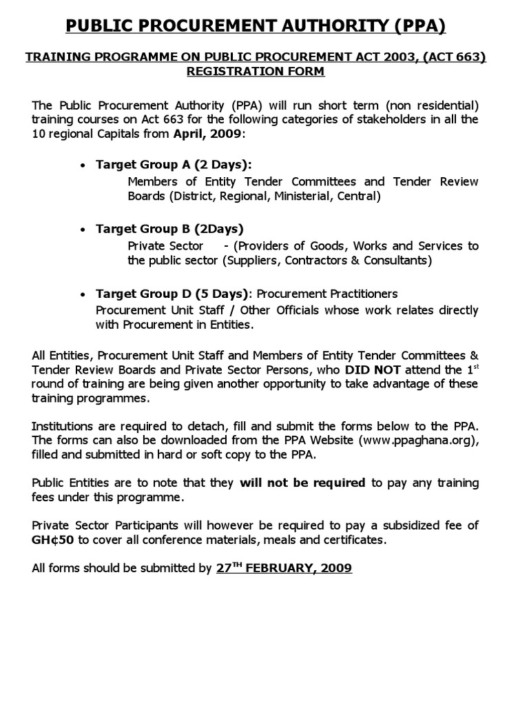 Public Procurement Authority (Ppa) : Training Programme On Public ...