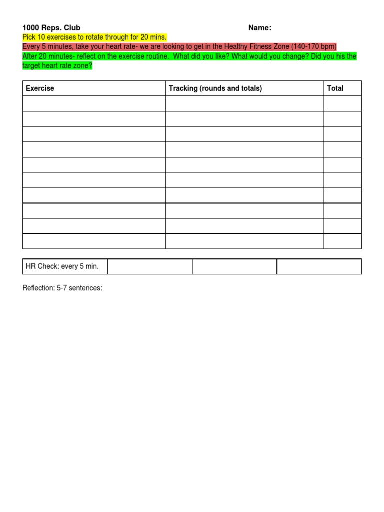 1000 Reps Tracking Sheets | PDF