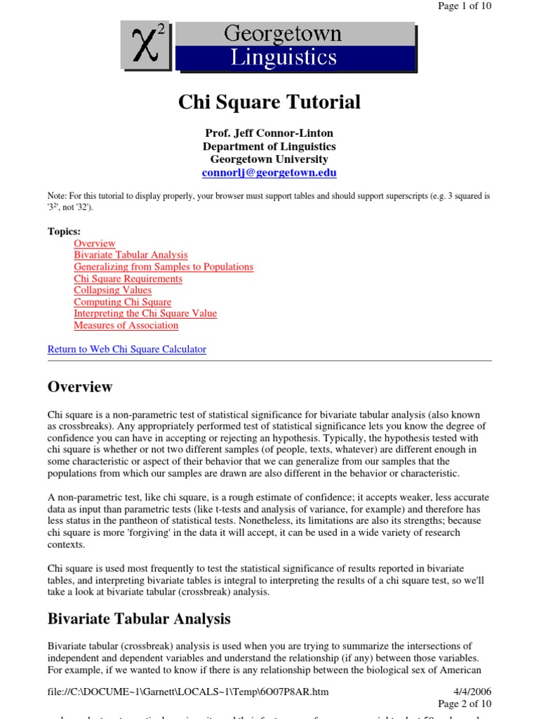 Chi Square Tutorial: Prof. Jeff Connor-Linton Department of Linguistics ...