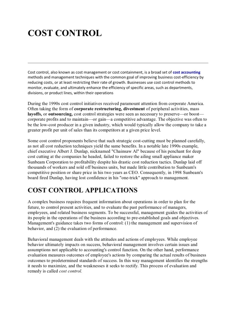 Cost Control | PDF | Cost Accounting | Budget
