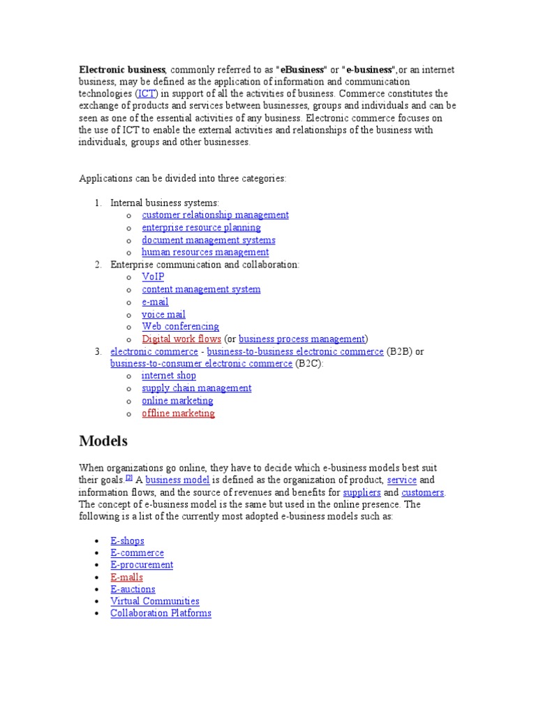 Models: Electronic Business, Commonly Referred To As "Ebusiness" or "E ...