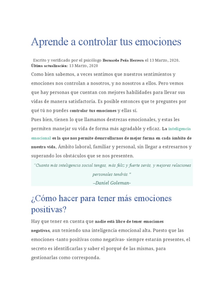 Control de Emociones | PDF | Inteligencia emocional | Las emociones