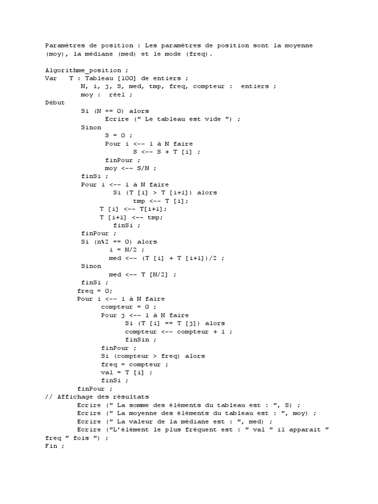 Paramètres de Position | PDF | Indicateur de dispersion | Moyenne