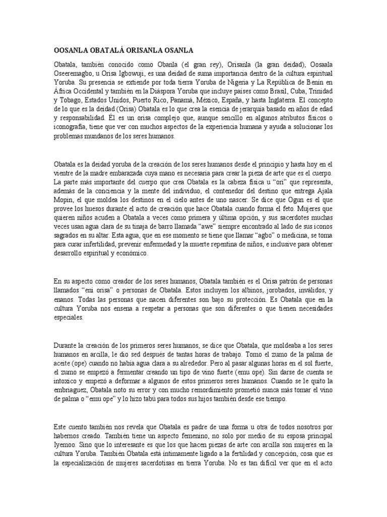 Oosanla Obatalá Orisanla Osanla | PDF | Religión y creencia