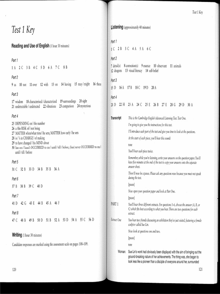 Advanced Book 3 Test 1 Answers & Transcript | PDF