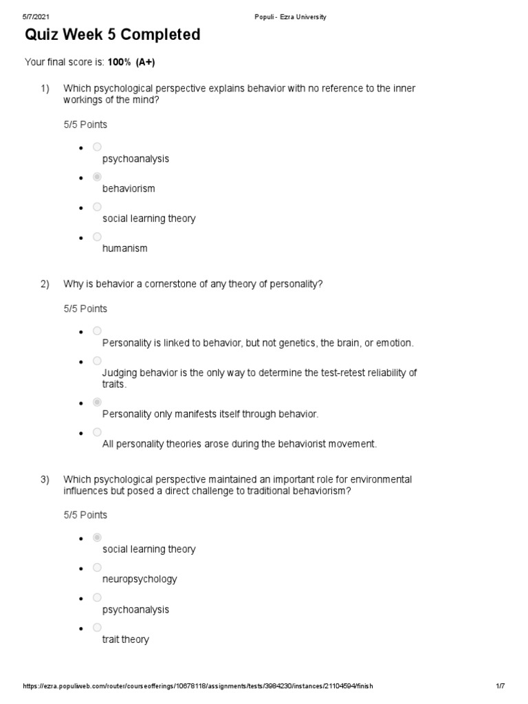 Quiz 5 Operant Conditioning | PDF | Behaviorism | Reinforcement