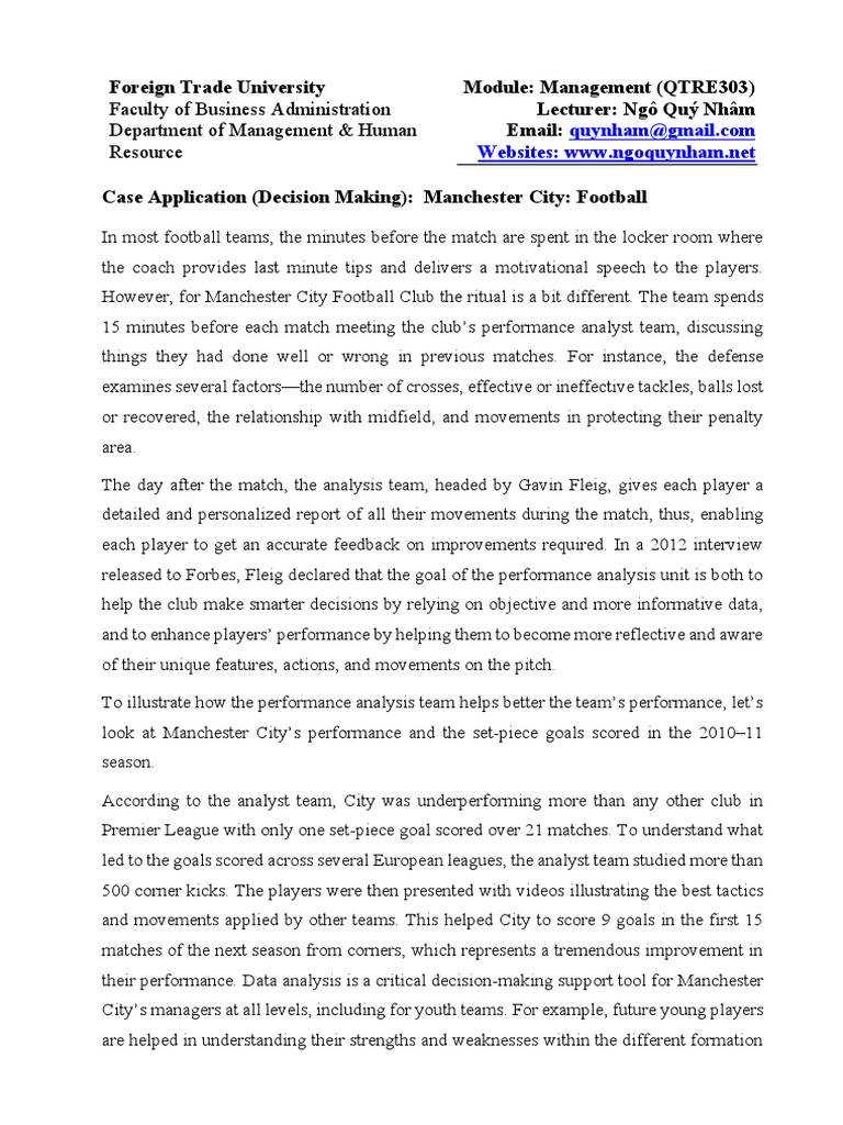 Case Unit 3 Decision Making Manchester City | PDF | Big Data ...
