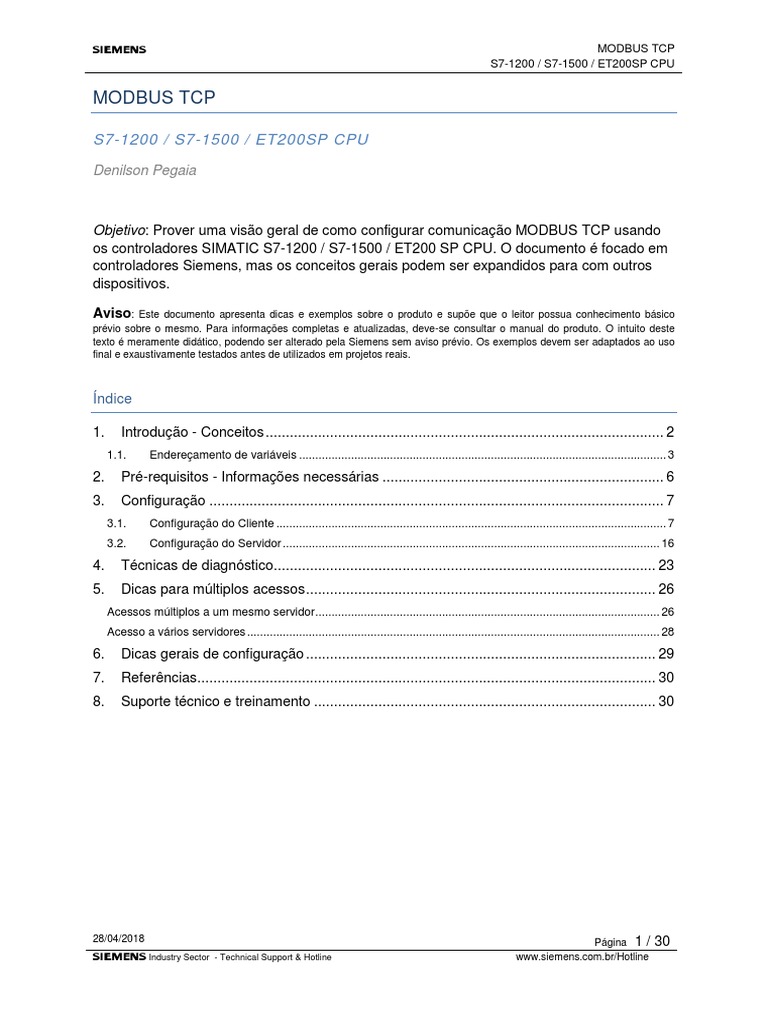 Step7 v1x Modbus TCP | PDF | Porta (rede de computadores) | Protocolo ...