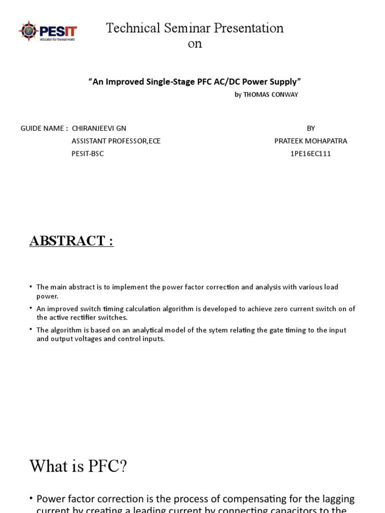 Technical Seminar Presentation On: "An Improved Single-Stage PFC AC/DC ...