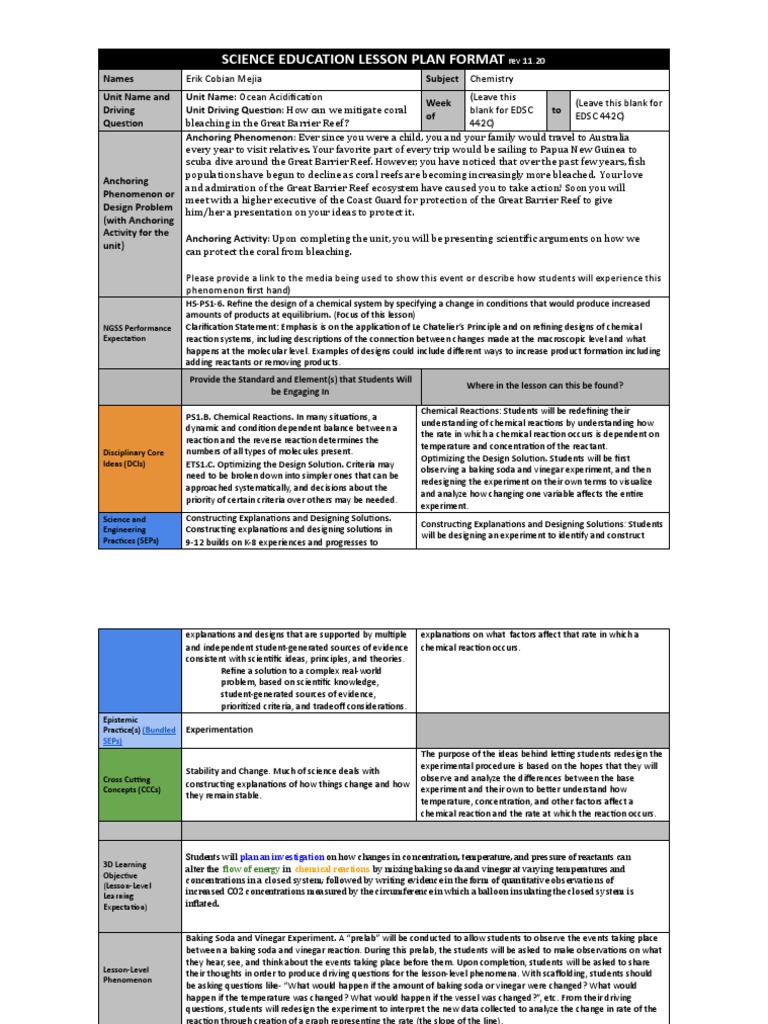 Chemistry Lesson Plan 2 | PDF | Experiment | Coral Reef