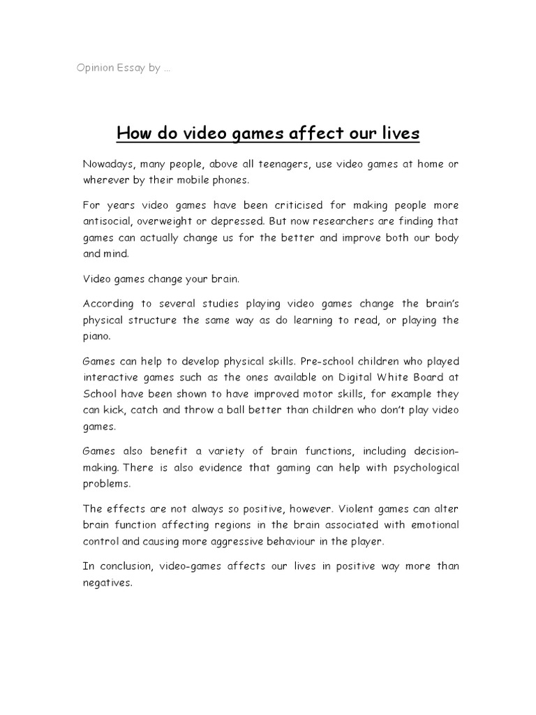 Opinion Essay Video Games | PDF | Games & Activities | Lifestyle