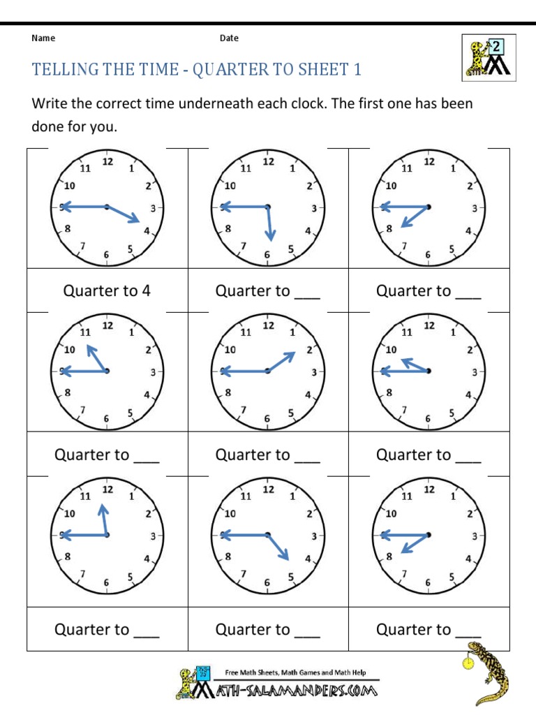 Telling The Time Quarter To 1 | PDF | Language Arts & Discipline