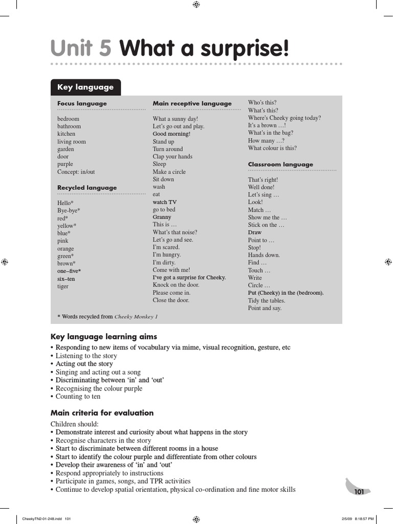 Cheeky Monkey 2 Teacher's Book Unit 5 | PDF | Classroom