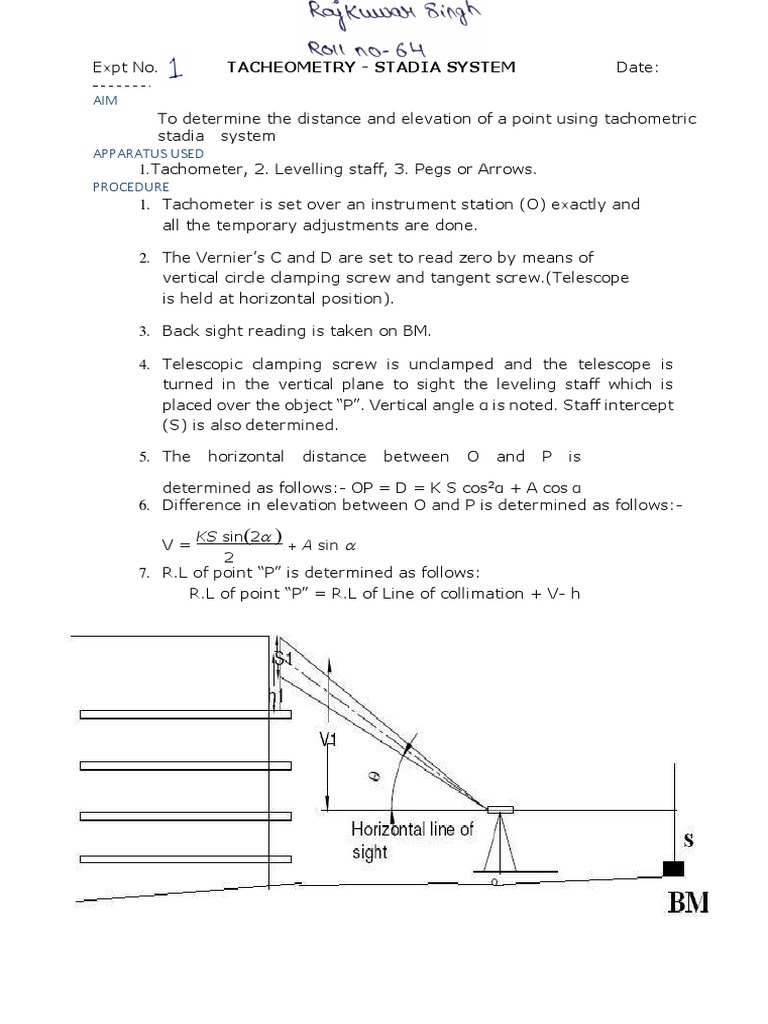 Tacheometry - Stadia System: KS Sin | Download Free PDF | Compass | Angle