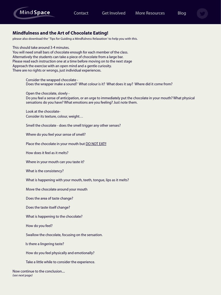 Mindfulness and The Art of Chocolate Eating | PDF | Mindfulness | Senses