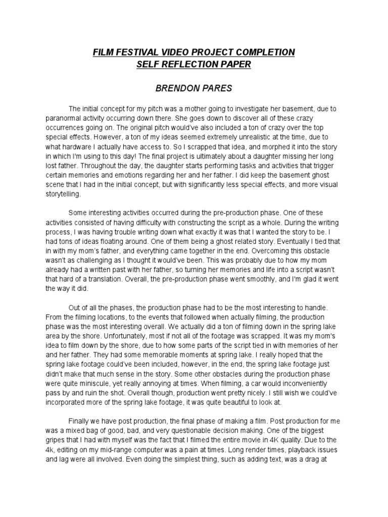 Self Reflection Paper - Brendon Pares | PDF | Voice Over | Filmmaking