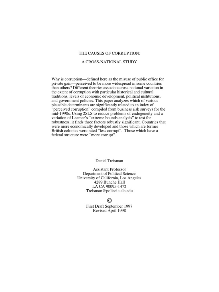 The Causes of Corruption | PDF | Endogeneity (Econometrics ...