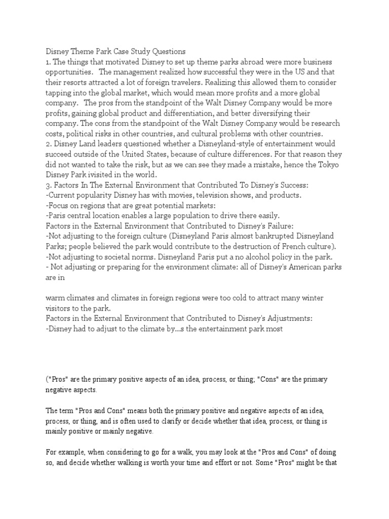 Disney Theme Park Case Study Questions | PDF | Disneyland | The Walt Disney Company