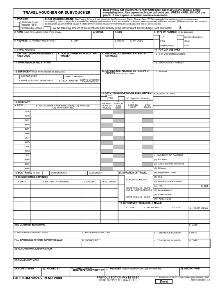 Travel Voucher Form DD 1351-2 Guide | PDF | Social Security Number ...