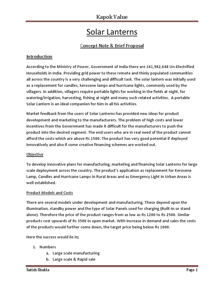Solar Lanterns Concept Note | PDF | Lantern | Solar Power