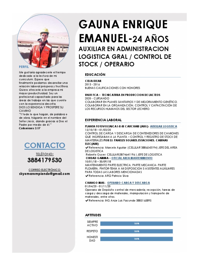 Cv-Emanuel Gauna | PDF | Business | Energía y recursos