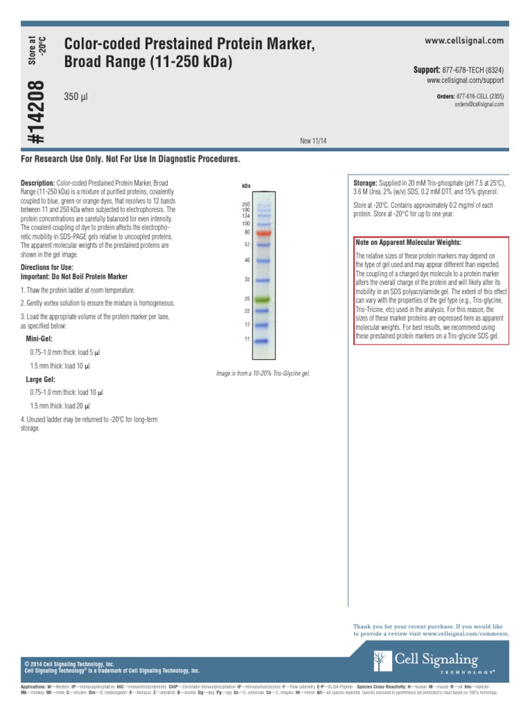 Color-Coded Prestained Protein Marker, Broad Range (11-250 Kda) | PDF ...