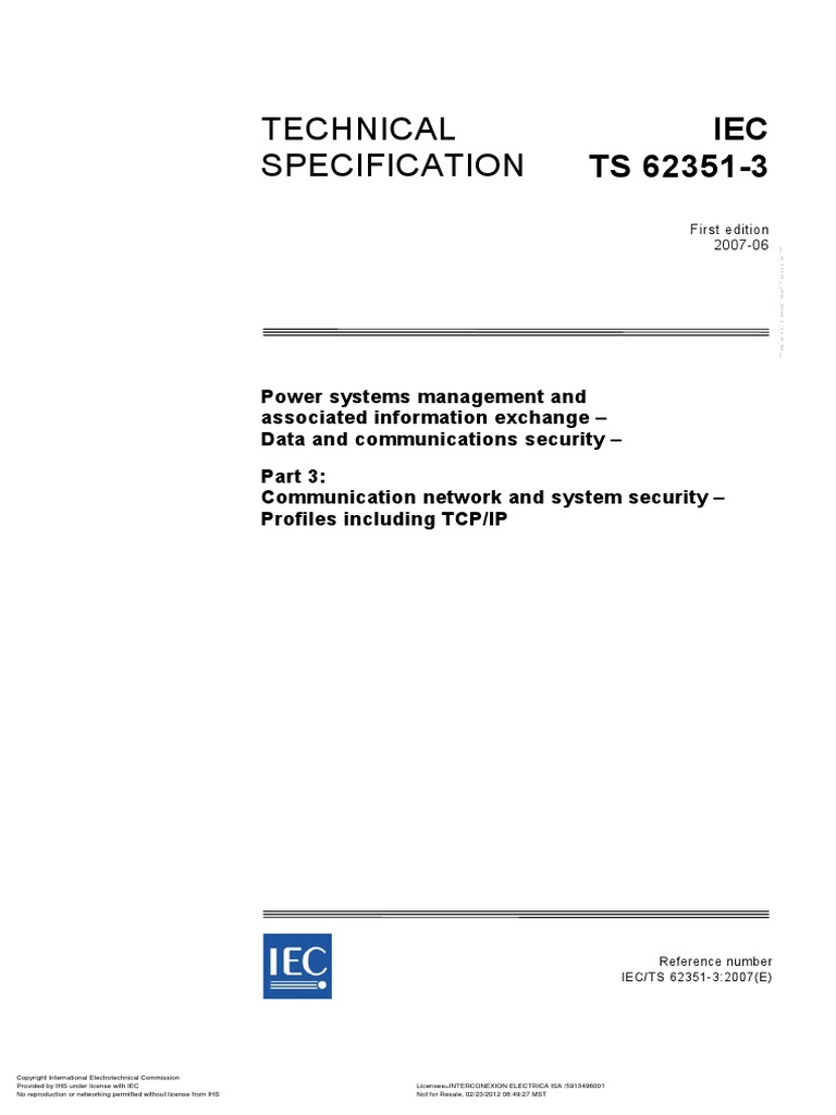 Iec TS 62351-3 2007-06 1ed | PDF | Transport Layer Security | Encryption