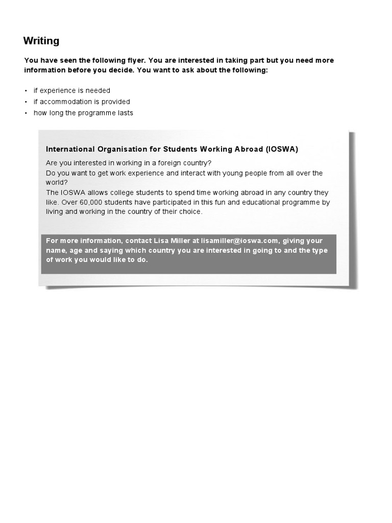 Writing: International Organisation For Students Working Abroad (IOSWA ...