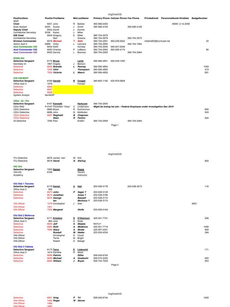 WSP Secret and Disabled Troopers 2010 Updated ORG Chart | PDF | Public ...