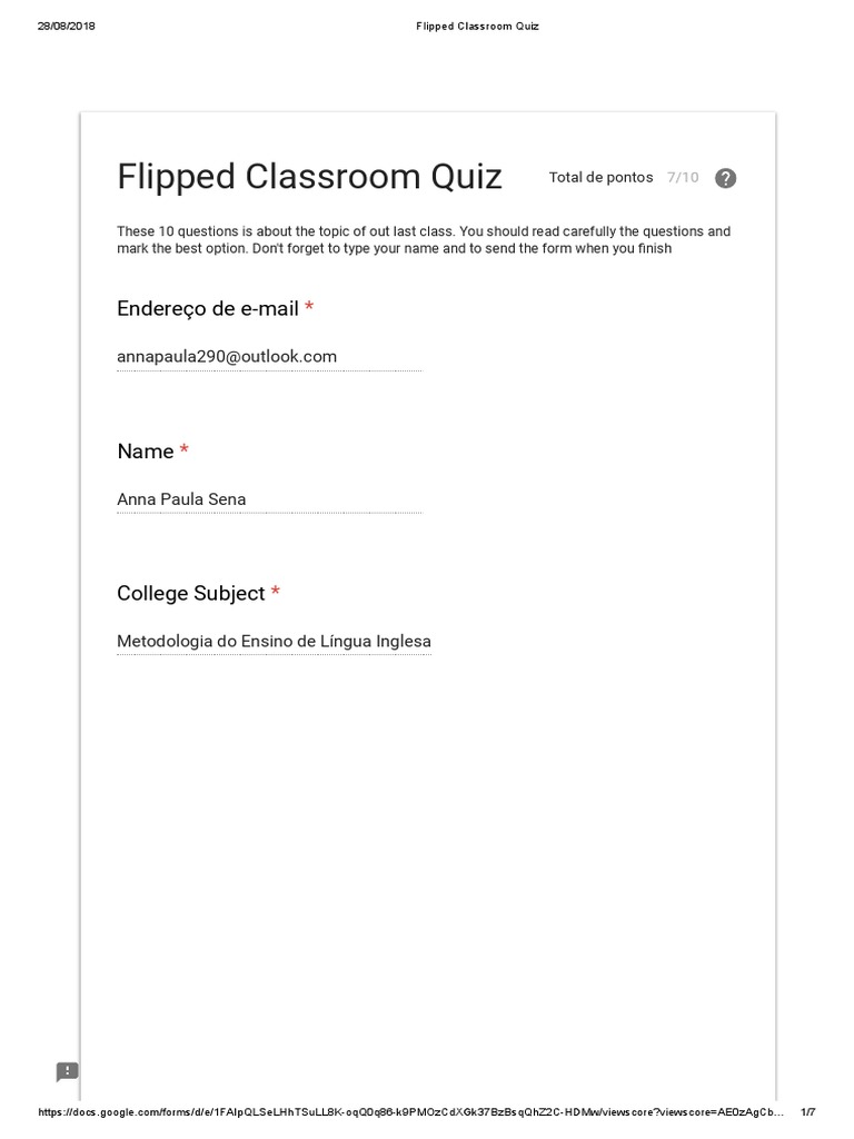 Flipped Classroom Quiz | PDF | Lecture | Classroom