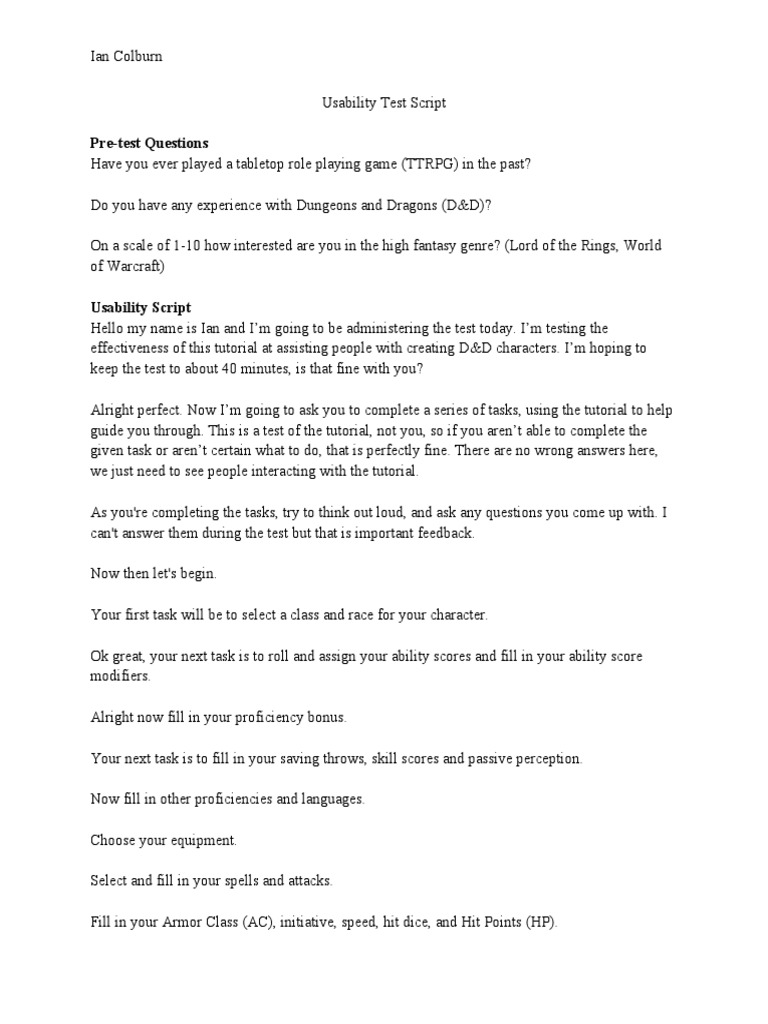 Usability Test Script | PDF