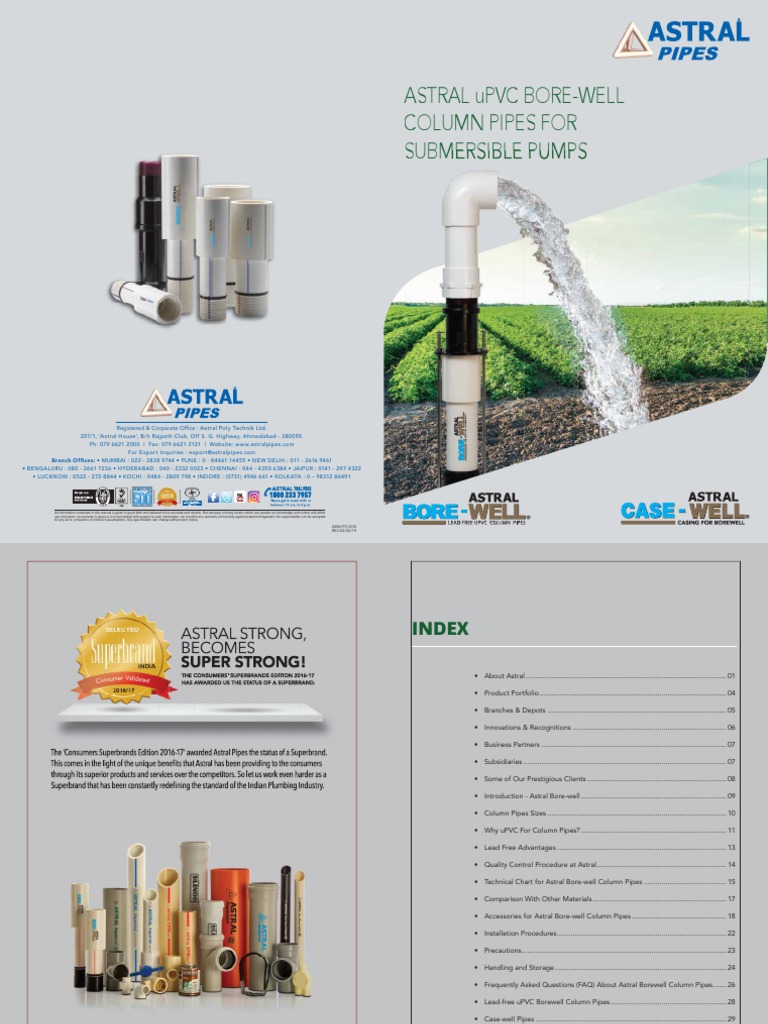 Astral Upvc Bore-Well Column Pipes For Submersible Pumps | PDF | Lead ...