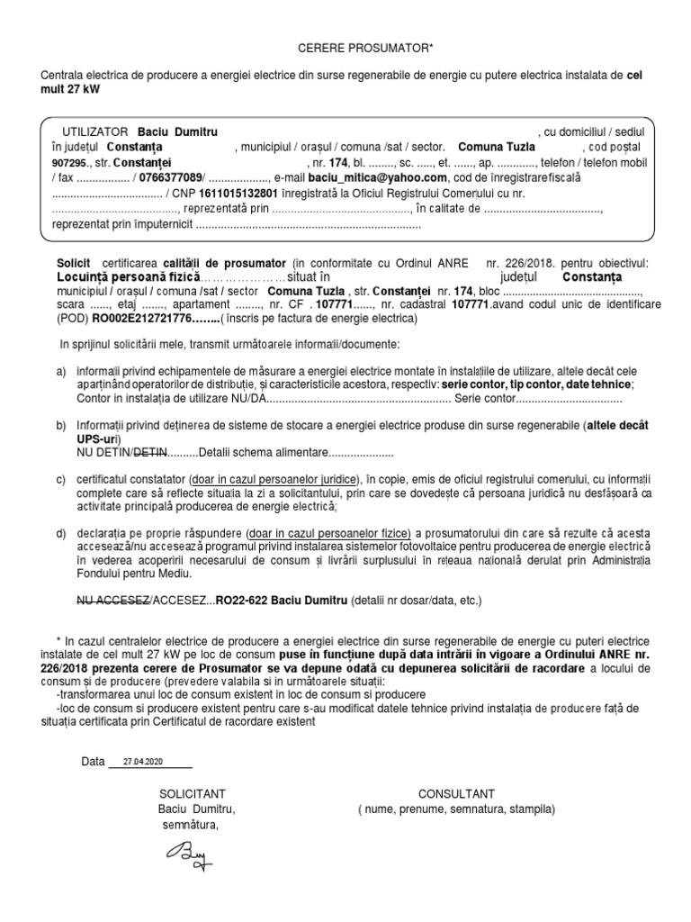 1.. Cerere Prosumator | PDF